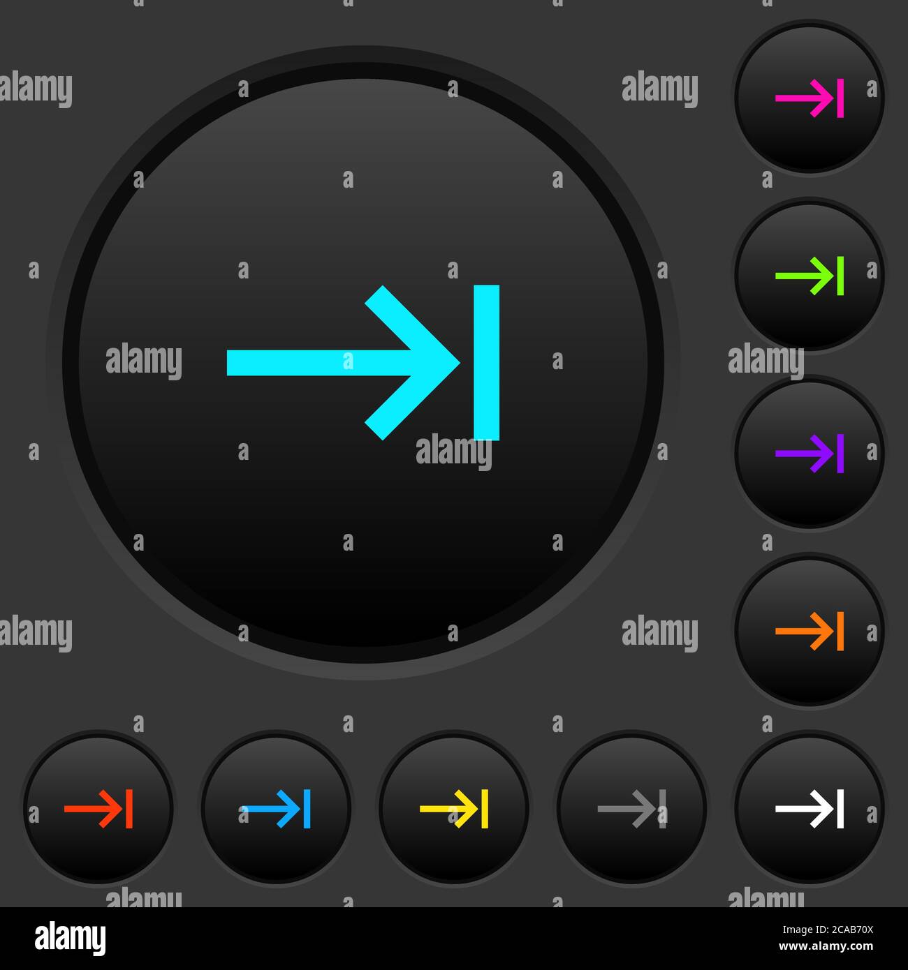 Keyboard tab dark push buttons with vivid color icons on dark grey ...