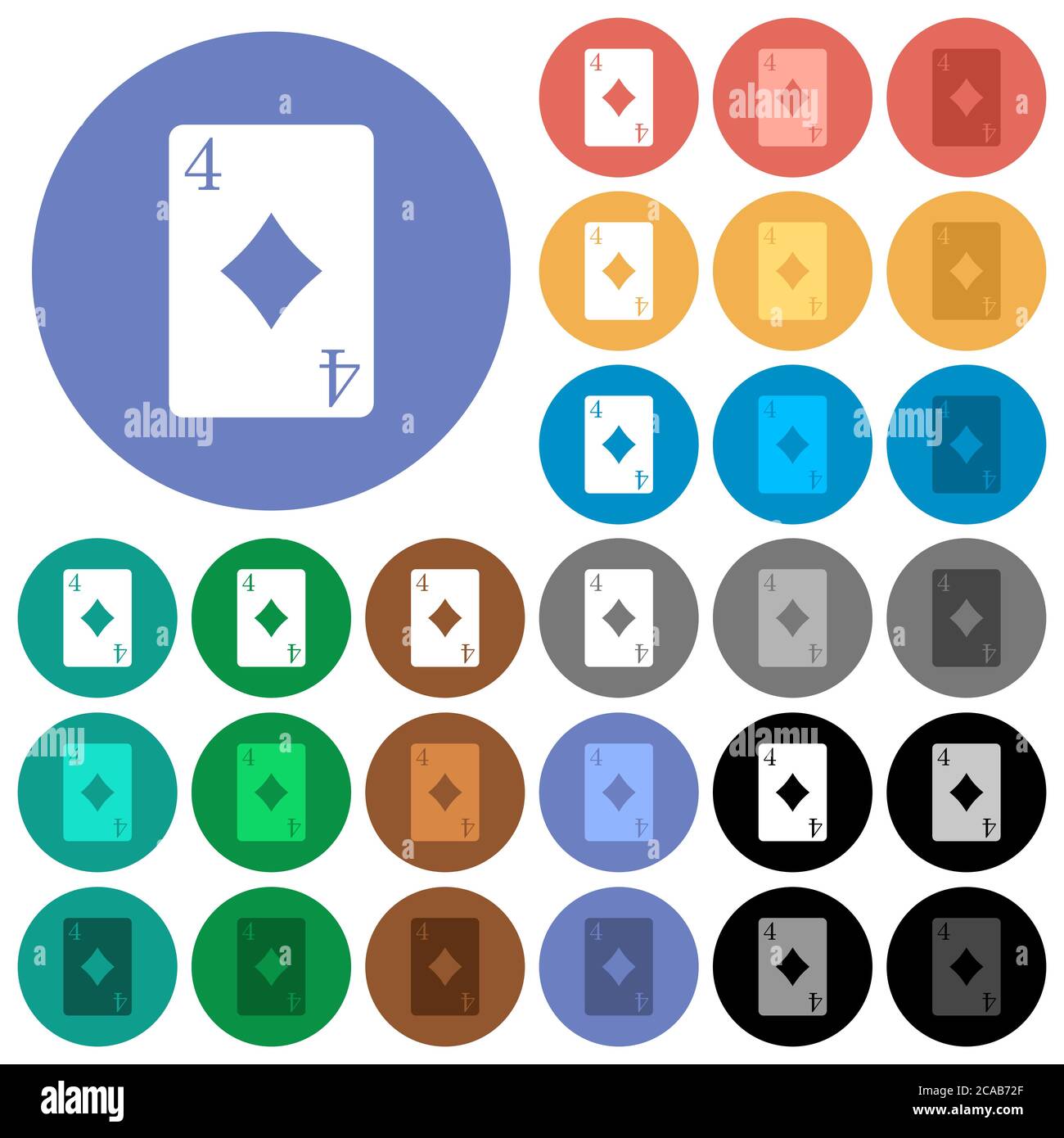 Four of diamonds card multi colored flat icons on round backgrounds ...