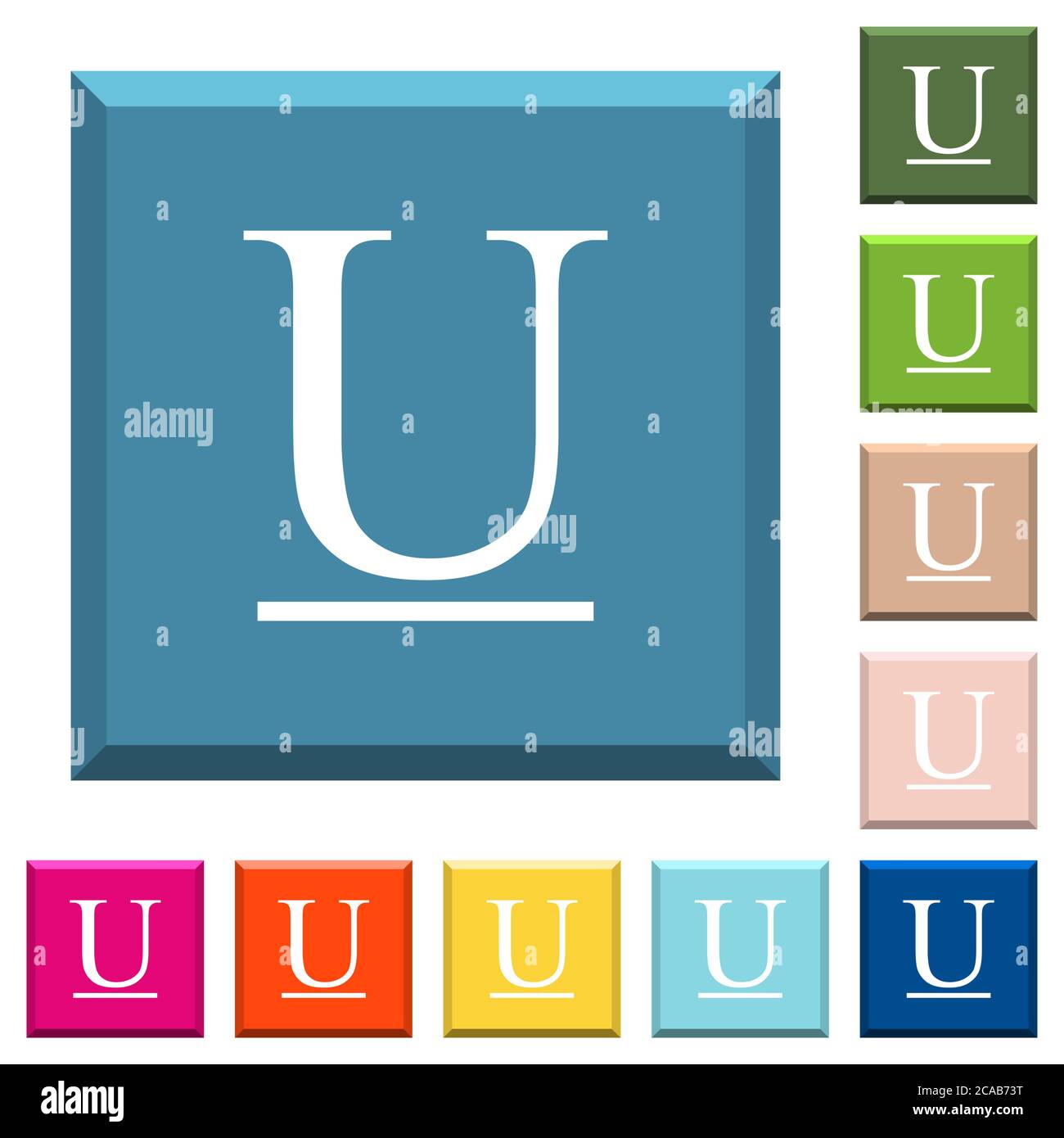 Underlined font type white icons on edged square buttons in various ...