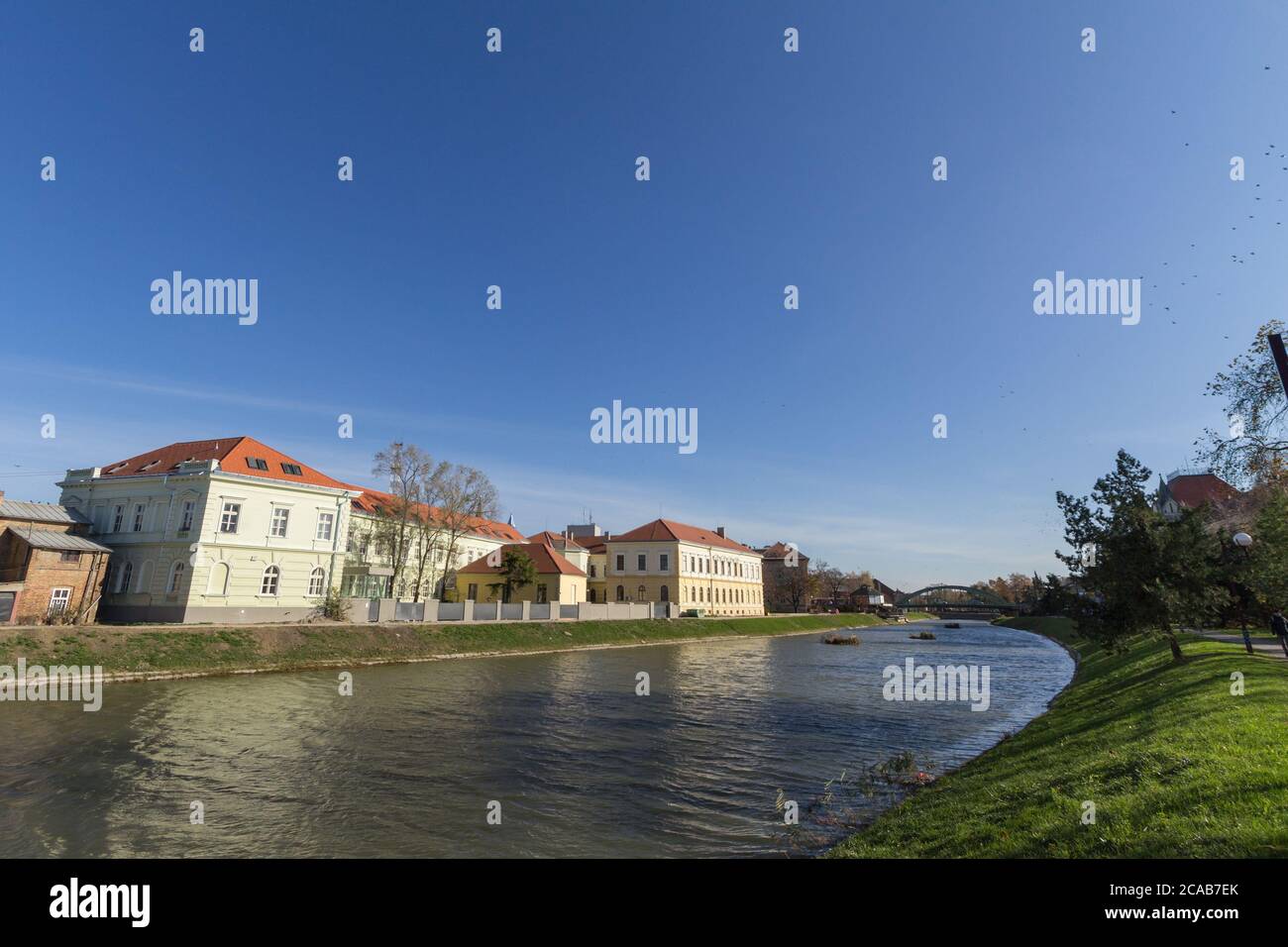 Austro hungarian buildings in the center of Zrenjanin, next to the Bega ...