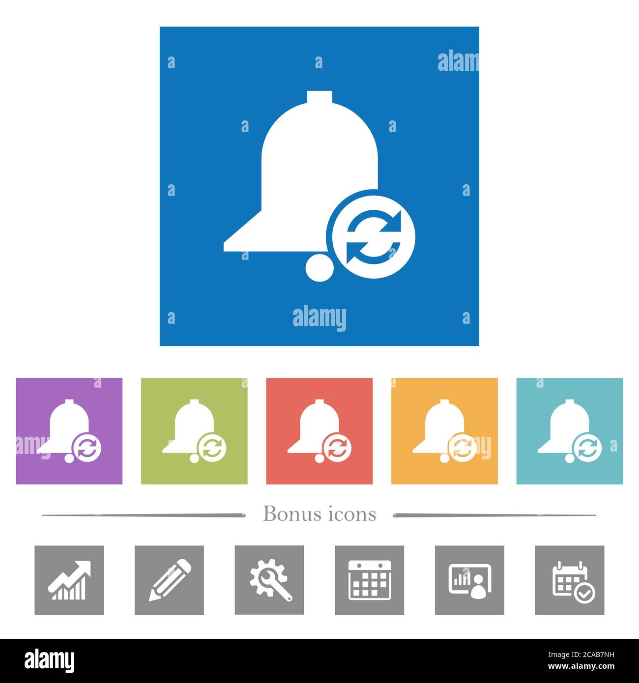 Refresh reminder flat white icons in square backgrounds. 6 bonus icons ...