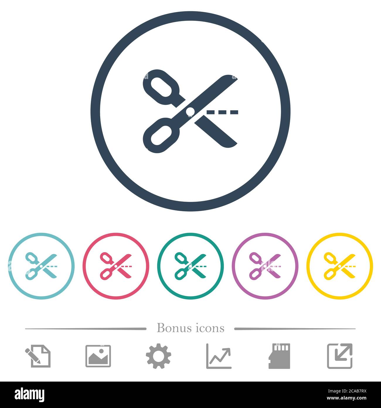 Cut out flat color icons in round outlines. 6 bonus icons included ...