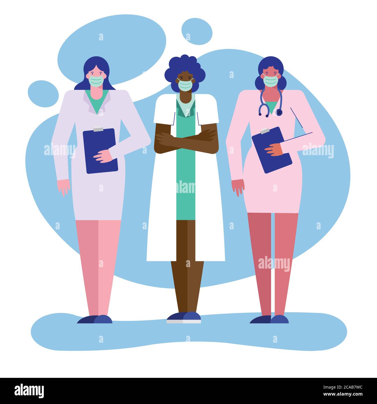 professional female doctors wearing medical masks vector illustration ...