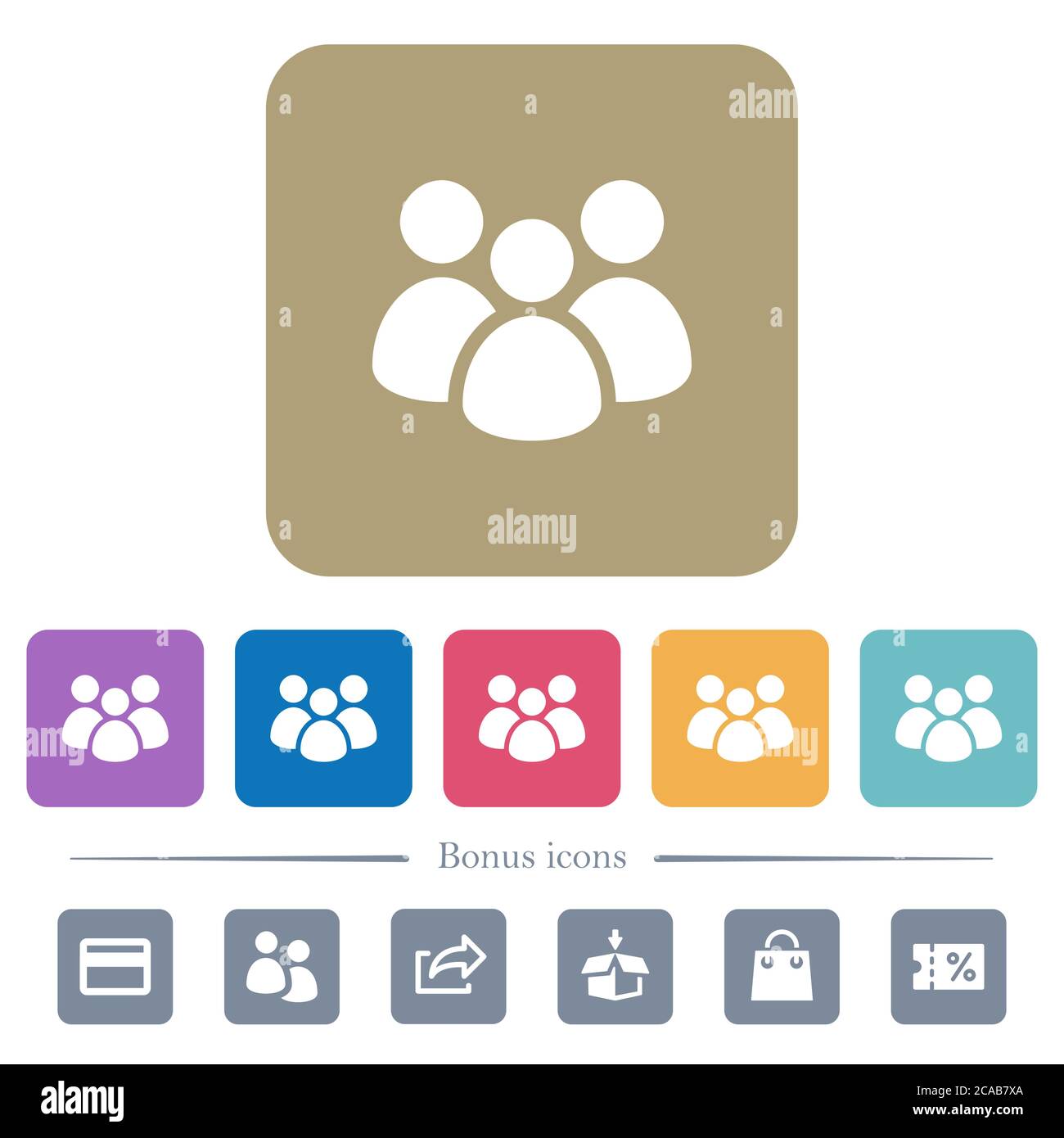 Team white flat icons on color rounded square backgrounds. 6 bonus ...