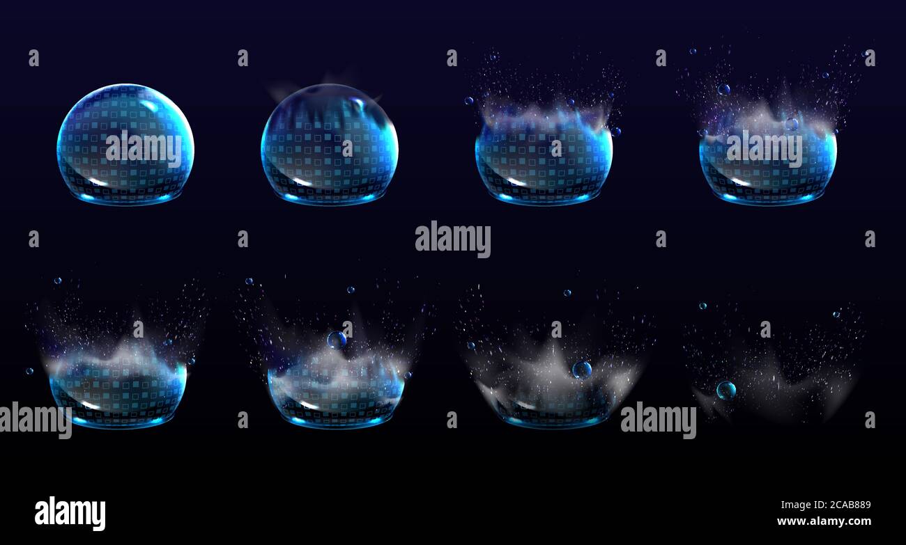 Broken bubble shields, explosion protection force fields. Vector ...