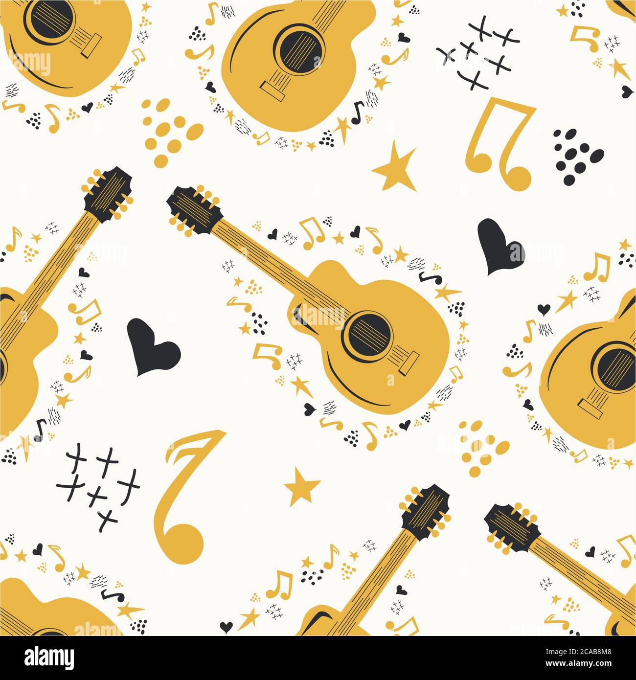 Hand-drawn musical seamless pattern with country guitar, stars, notes ...