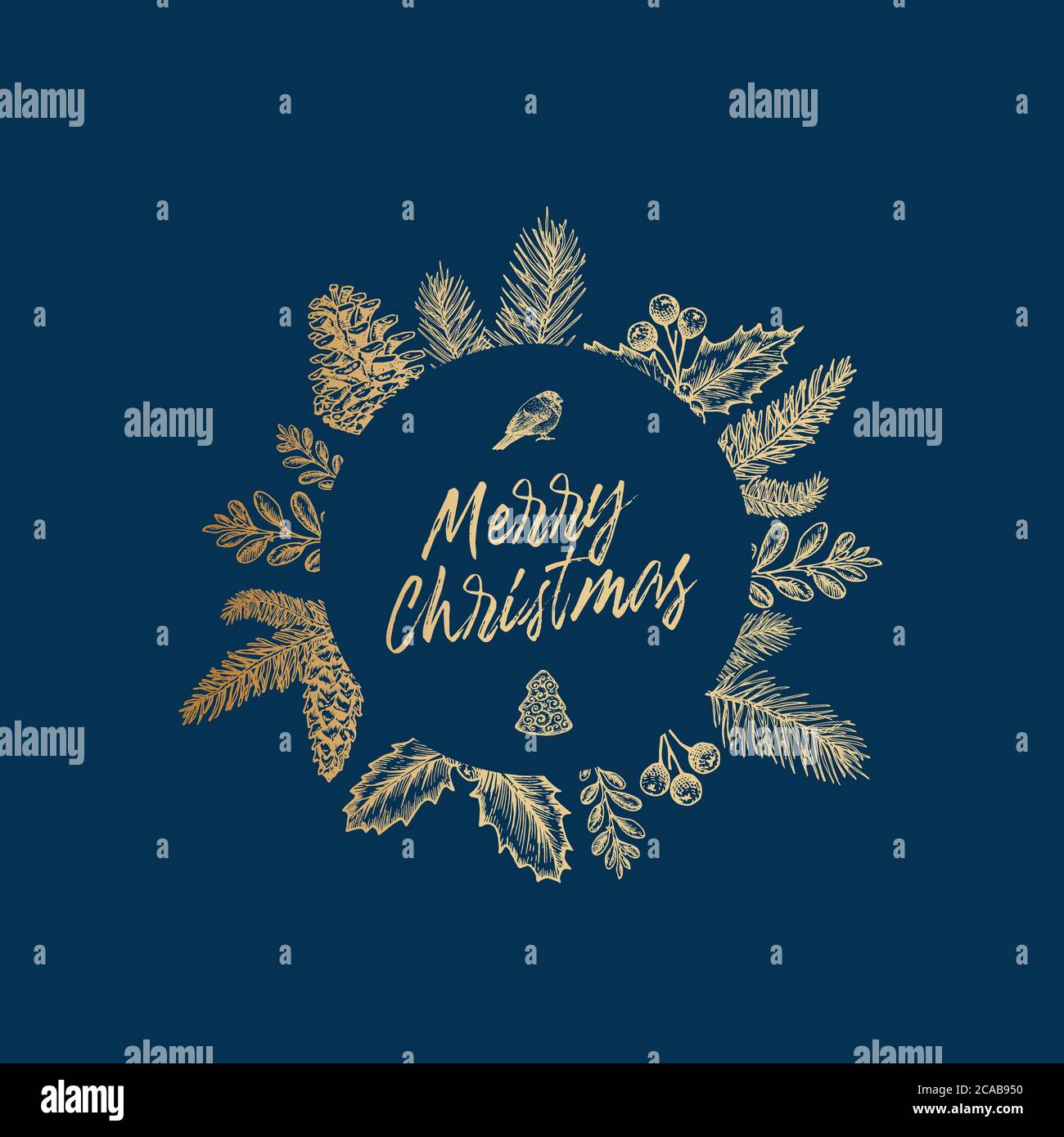 Xmas frame blue leaves Stock Vector Images - Alamy