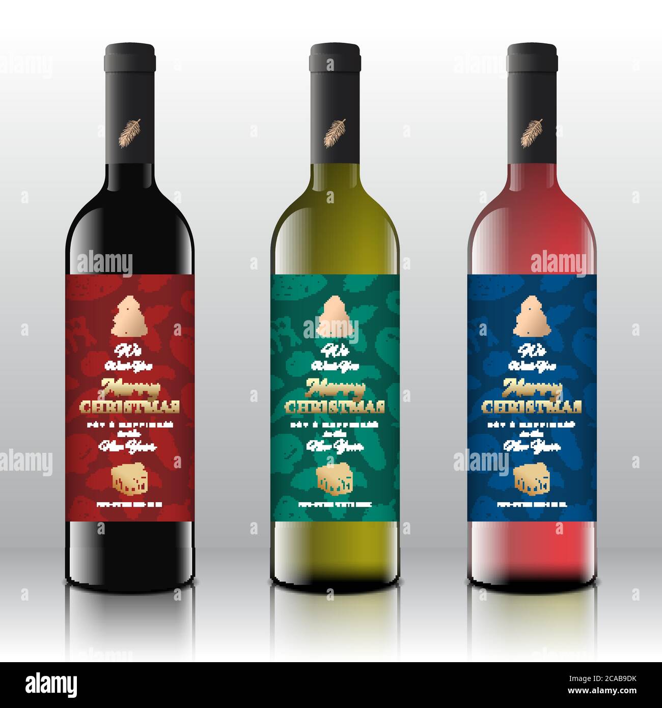 Christmas Greetings Wine Bottle Labels Concept. Red, White and Pink ...