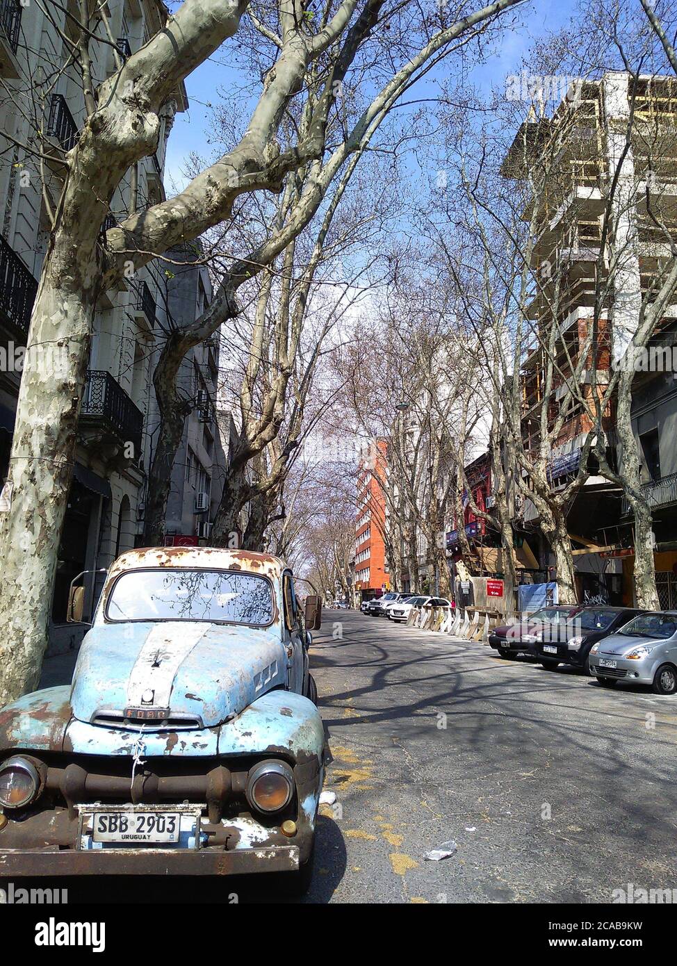 MONTEVIDEO, URUGUAY - Jul 07, 2020: Old car on street of montevideo ...
