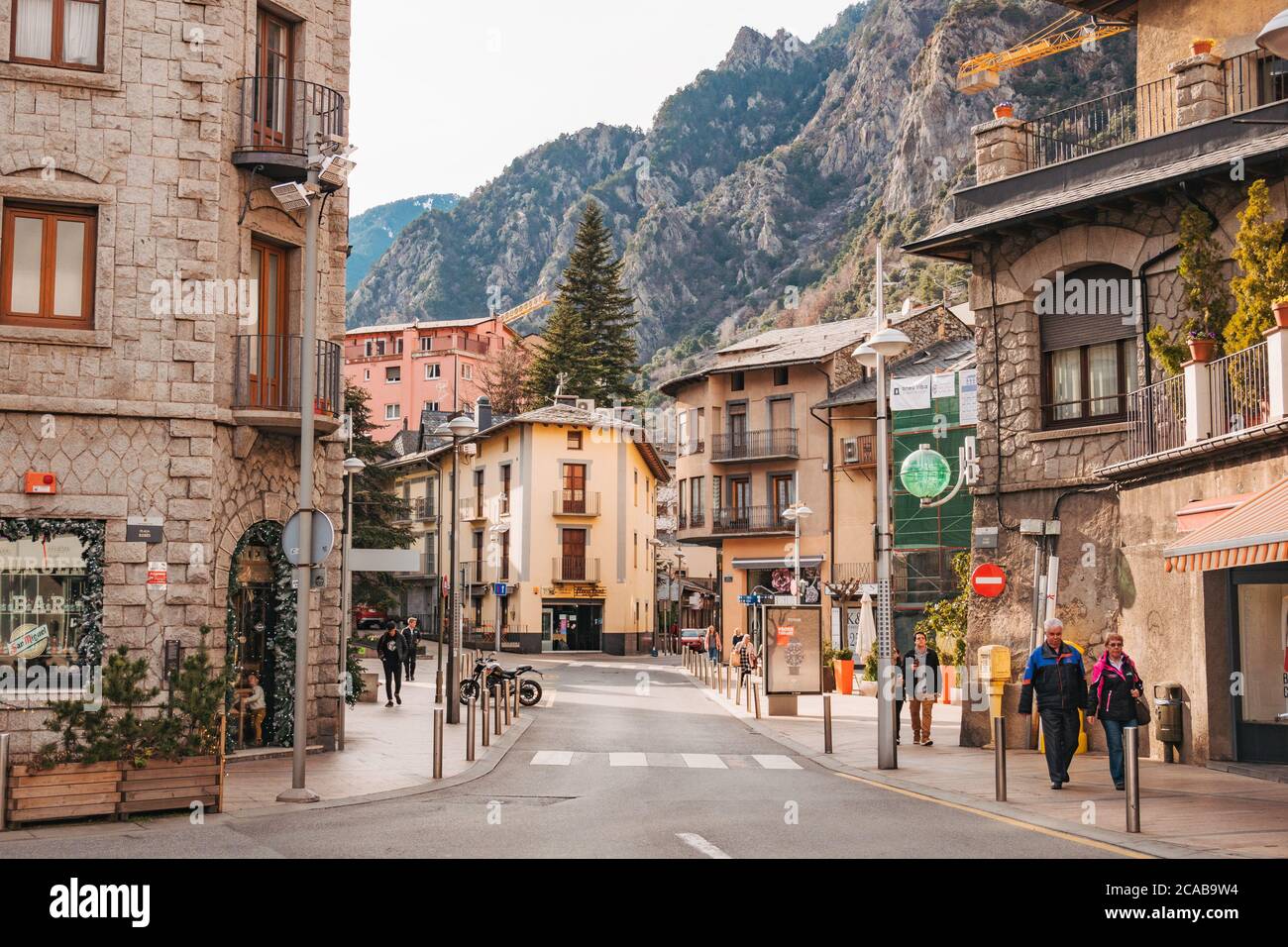 A tidy street corner with old style buildings in Andorra la Vella, Andorra Stock Photo - Alamy