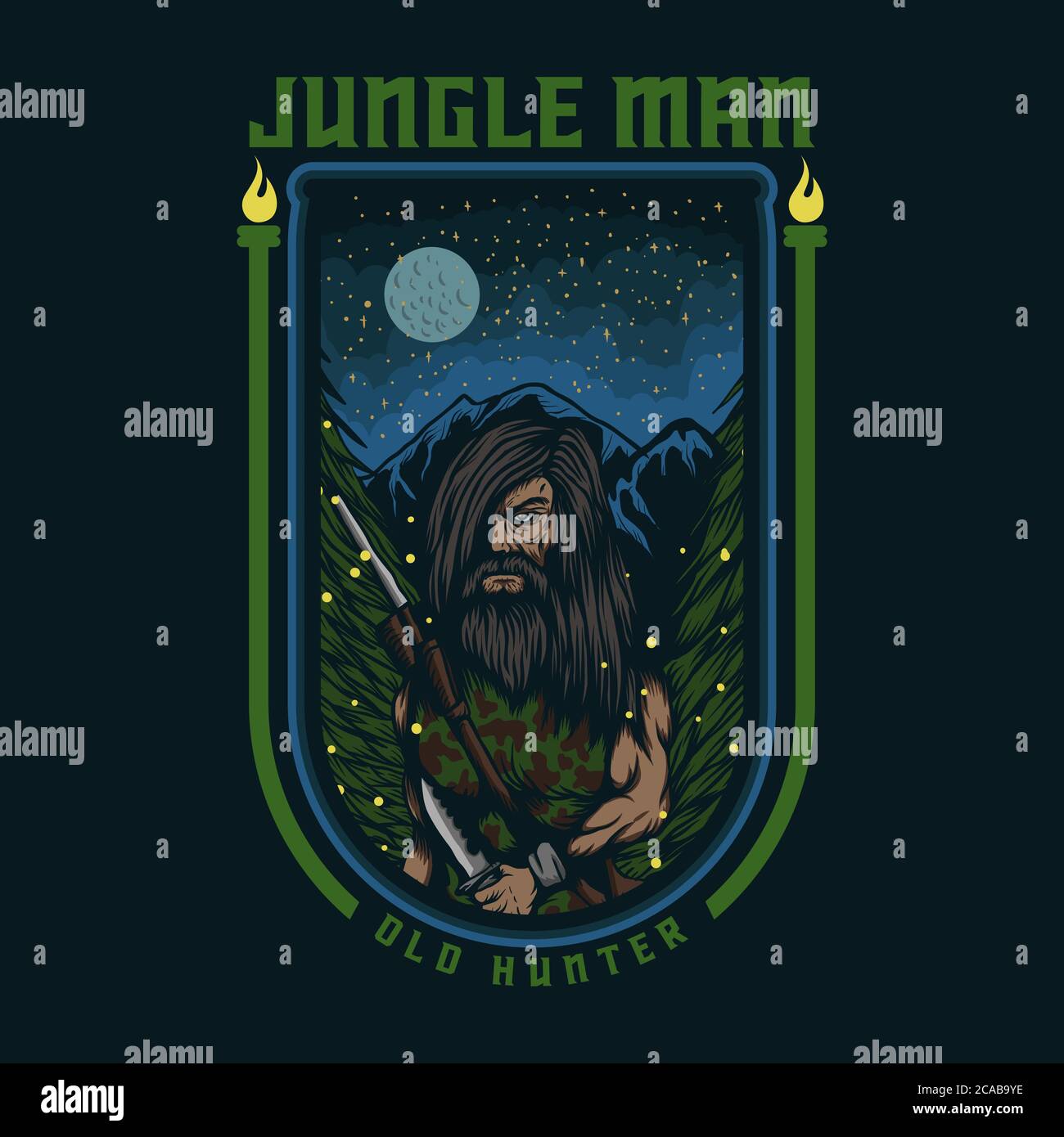 jungle man old hunter vector illustration badge for your company or ...