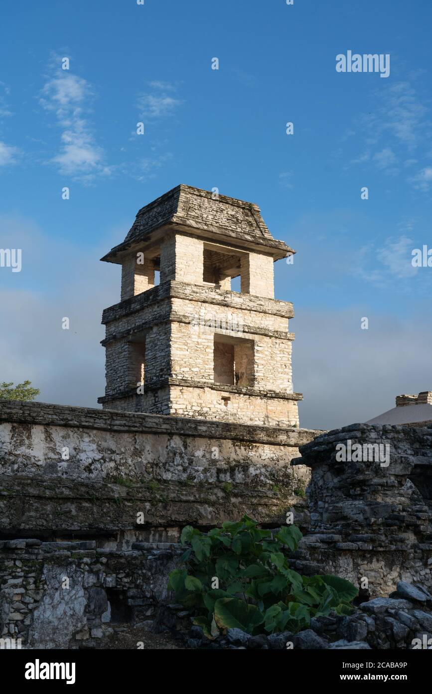 The Palace tower in the ruins of the Mayan city of Palenque, Palenque ...
