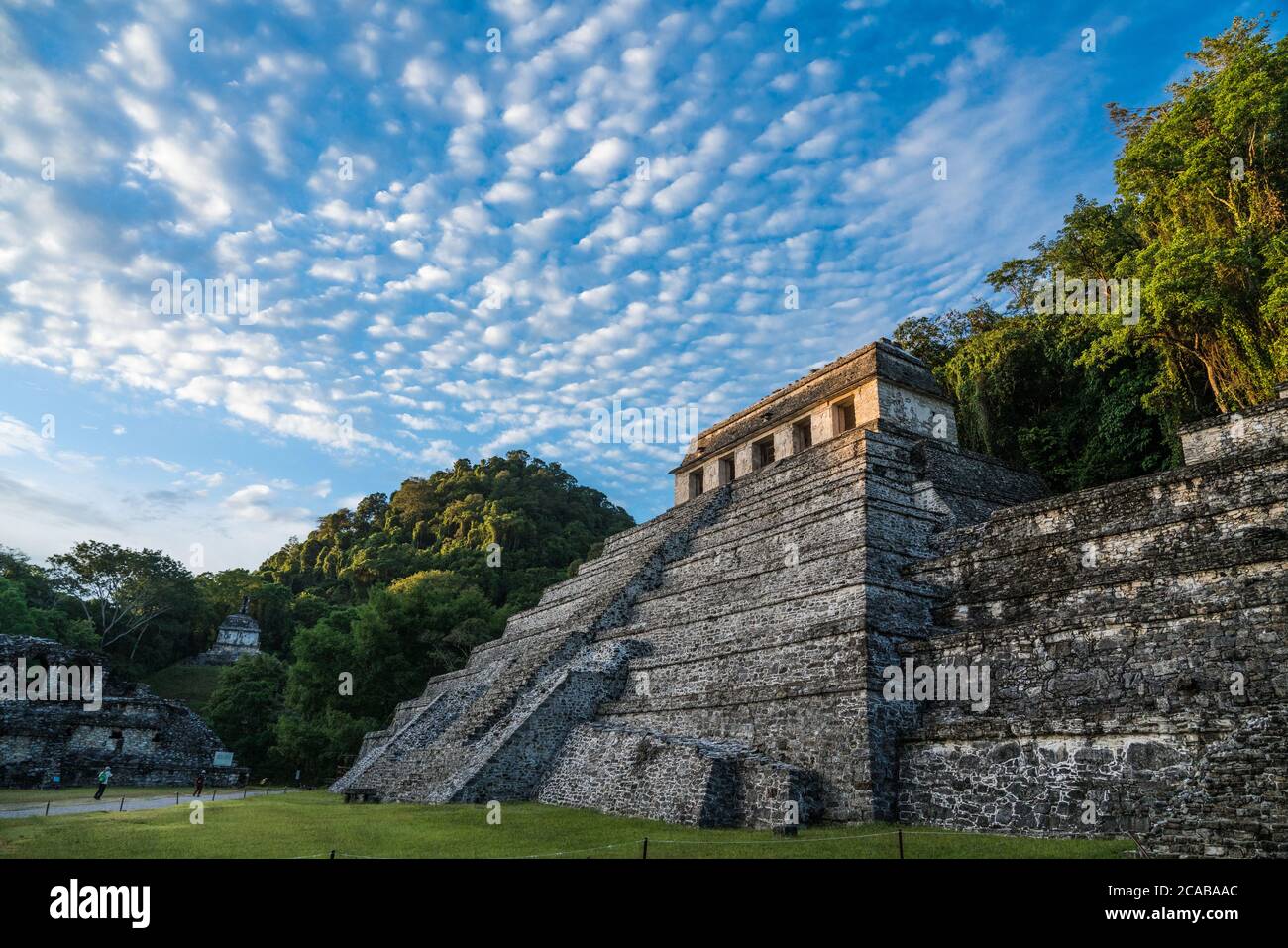 First light on the Temple of the Inscriptions in the ruins of the Mayan ...
