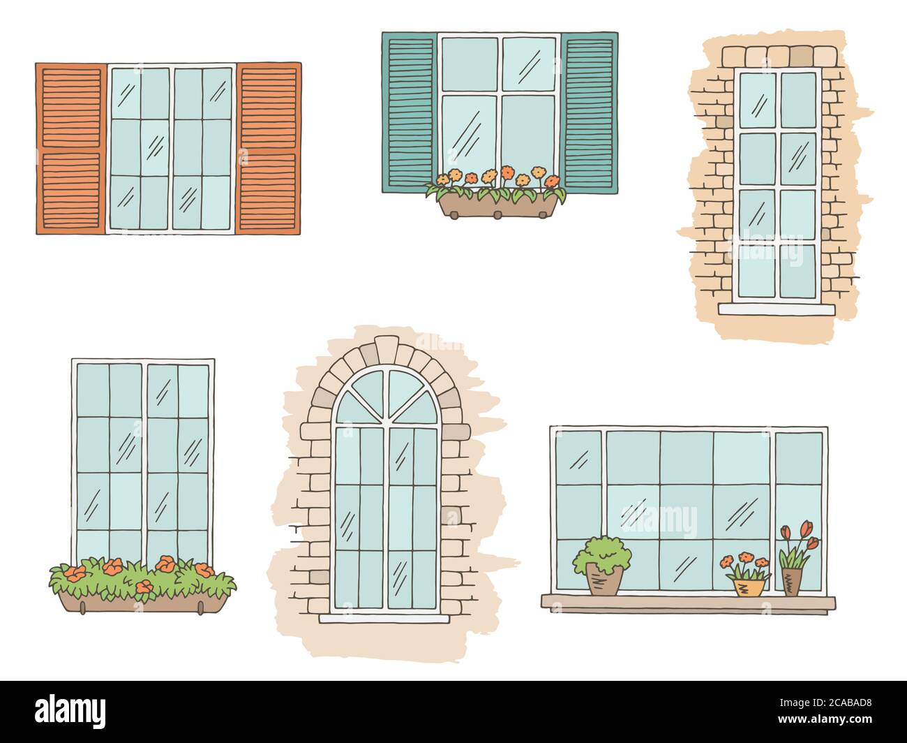 Windows set graphic color isolated sketch set illustration vector Stock ...