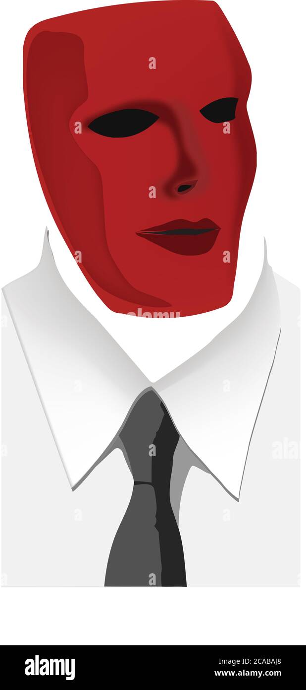 Vertical illustration of a red mask in a white shirt on an isolated ...