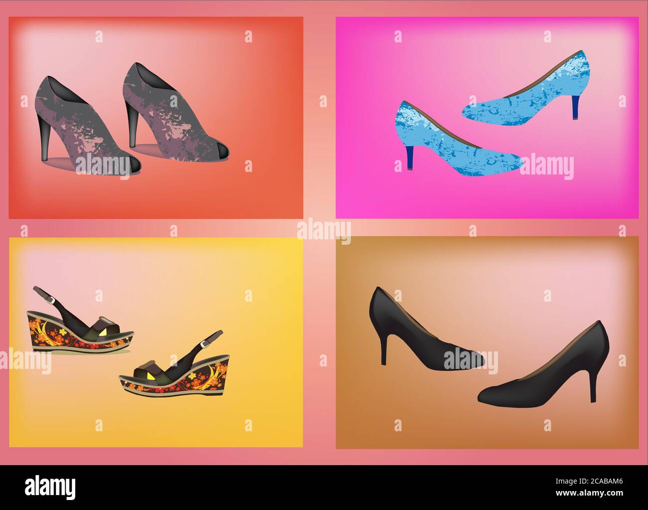 Illustration collage of high heels on colorful backgrounds Stock Photo ...