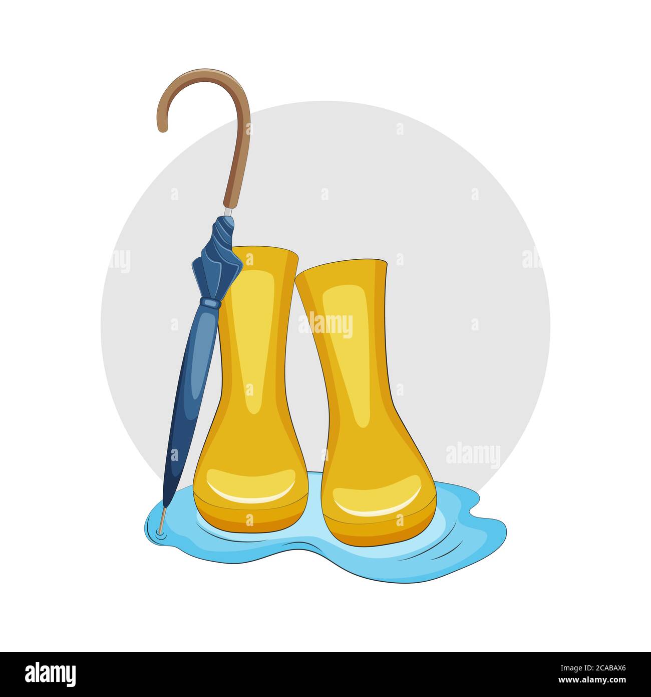 Umbrella and cute yellow rubber boots in the puddle stock vector illustration Stock Vector Image ...