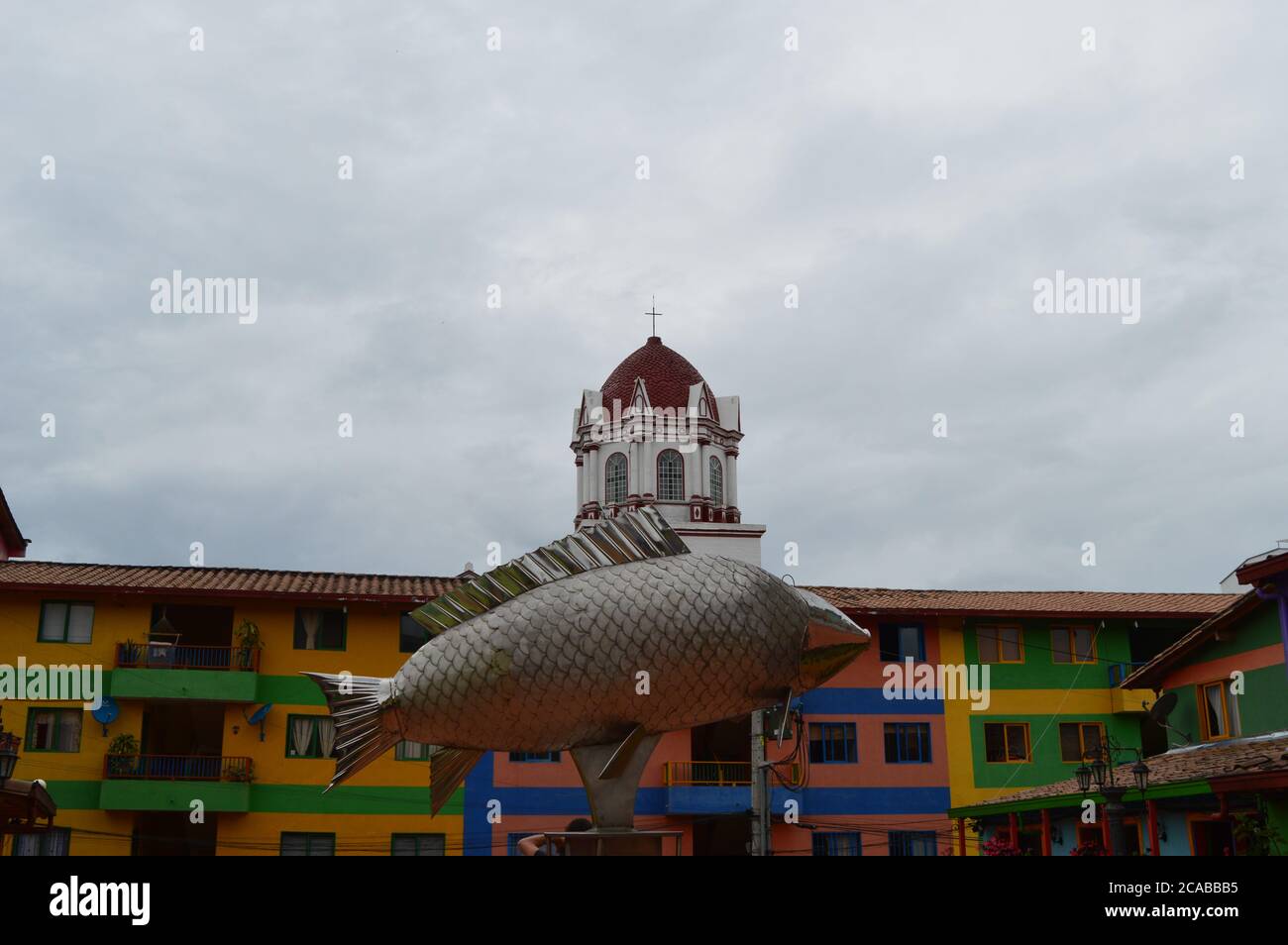 GUATAPE, COLOMBIA - Oct 29, 2017: colored buildings and streetview in ...