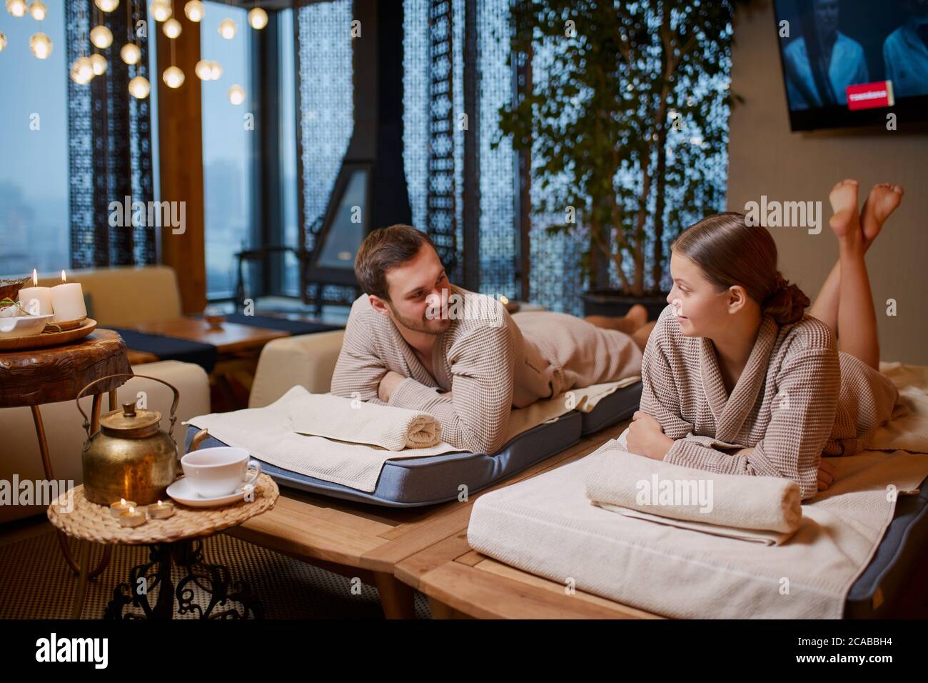 Couple touching other in spa hi-res stock photography and images - Alamy