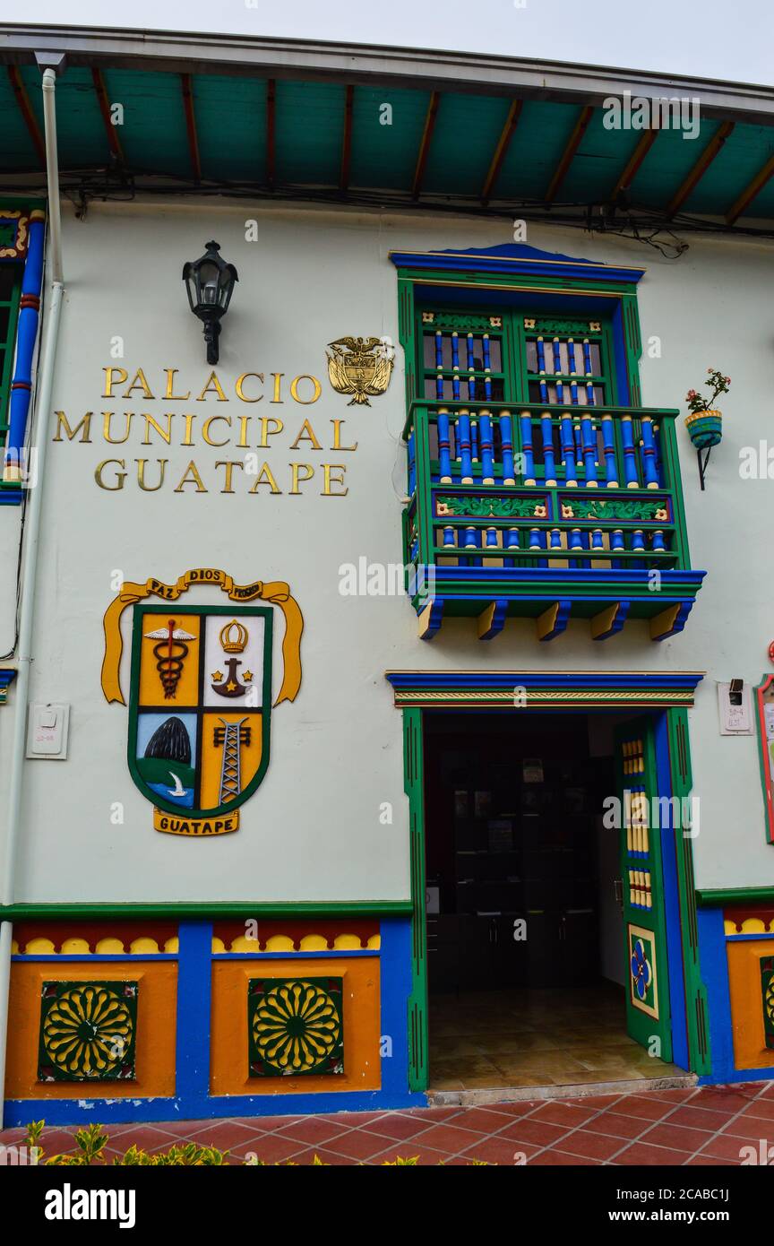 GUATAPE, COLOMBIA - Jul 02, 2020: facade decoration in Guatape city ...