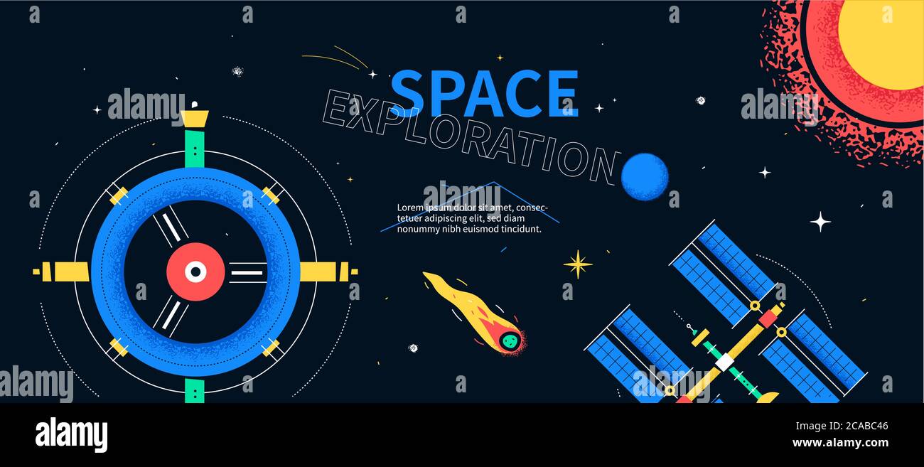 Space exploration - colorful flat design style web banner Stock Vector ...