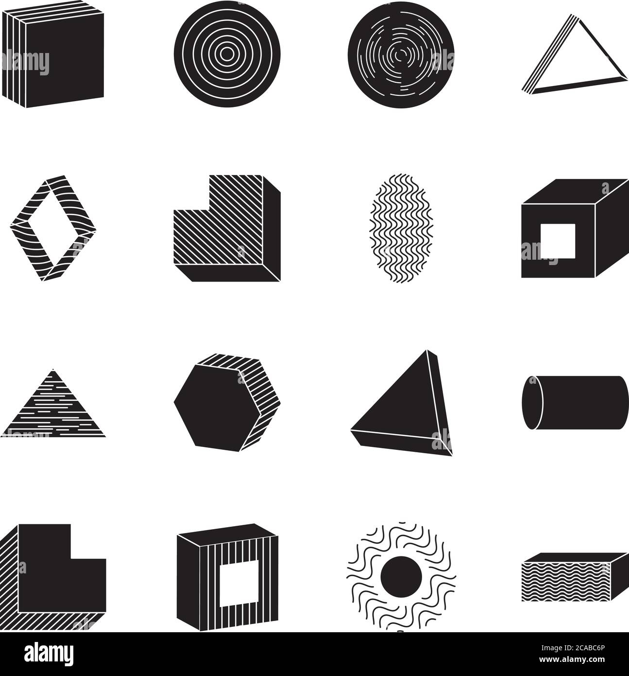 icon set of cylinder and geometric shapes over white background ...