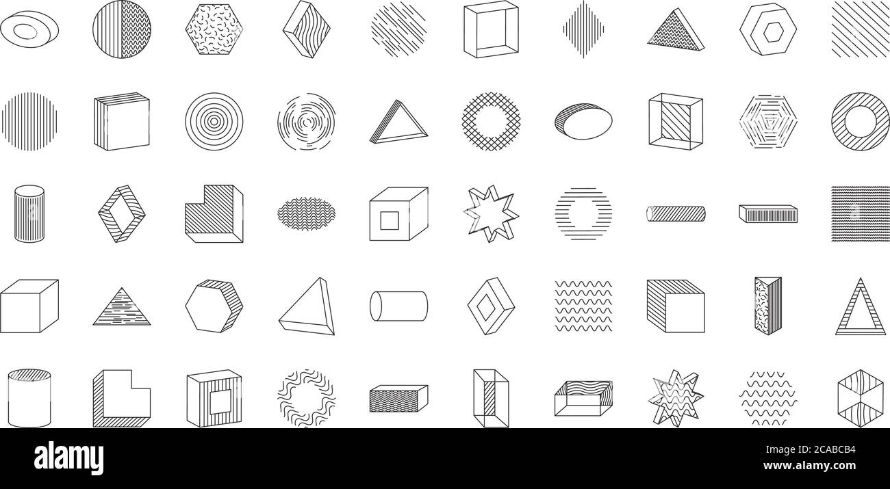 Icon Set Of Geometric Shapes Over White Background Line Style Vector