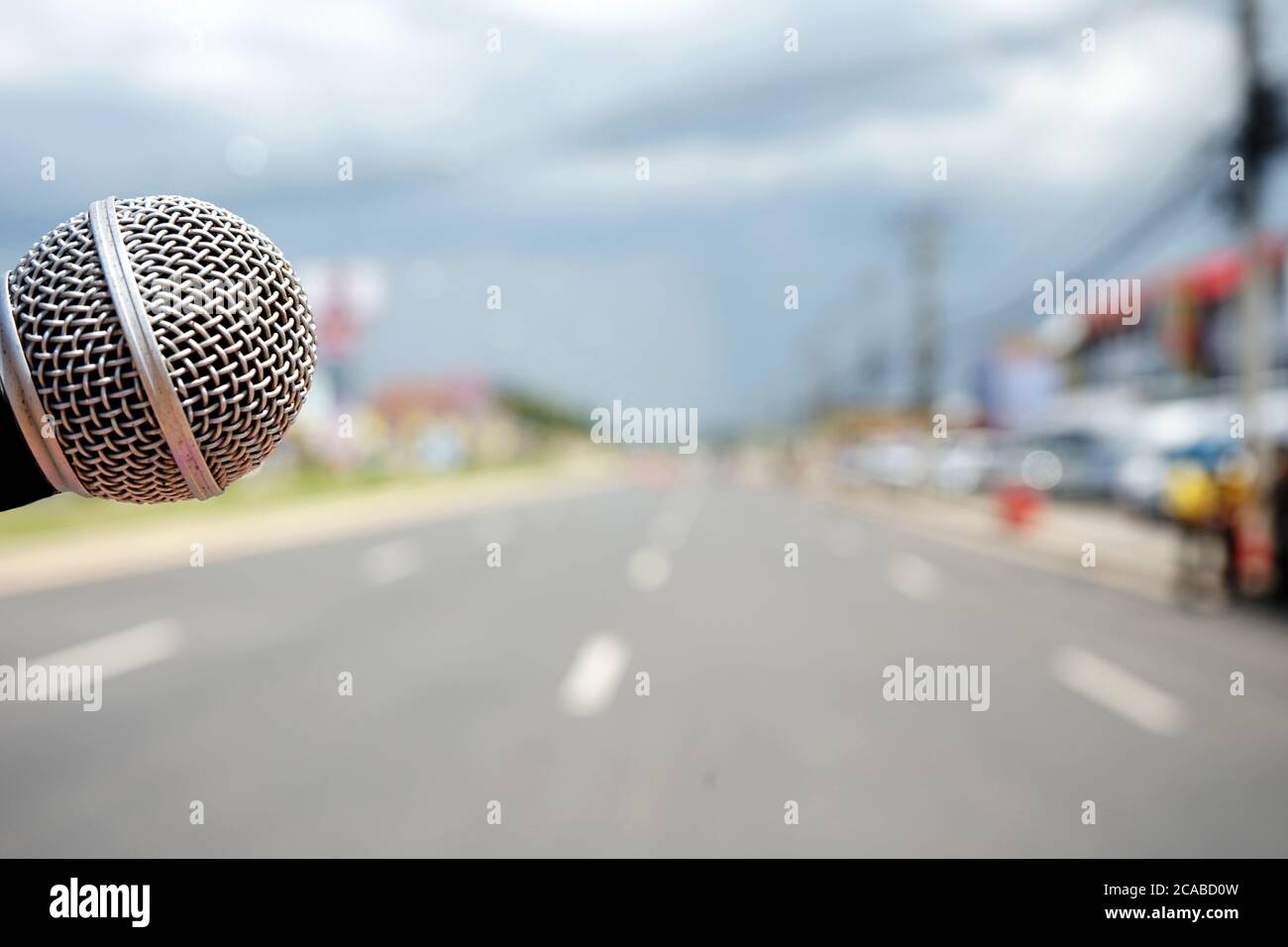 Microphone with blurred background Afternoon photo Stock Photo - Alamy