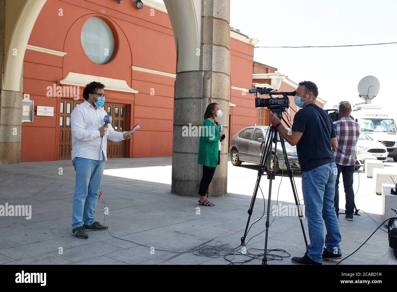 A Coruña-Spain.Journalists recorded live giving current information ...