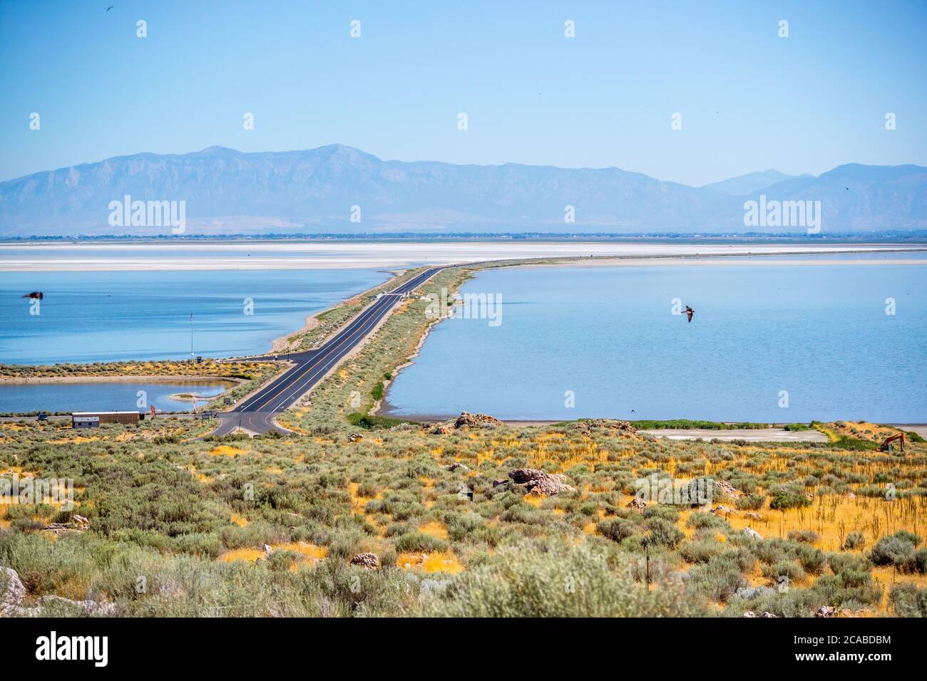 An overlooking view of nature in Antelope Island State Park, Utah Stock ...