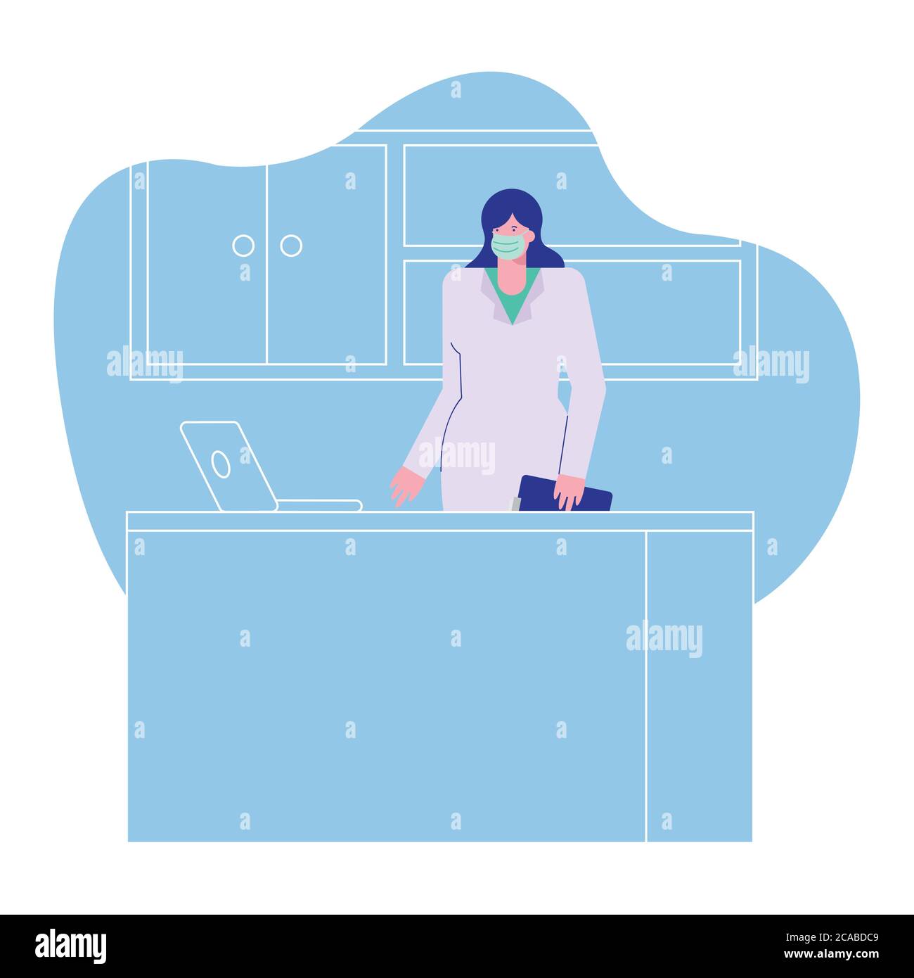 professional female doctor wearing medical mask with checklist vector ...