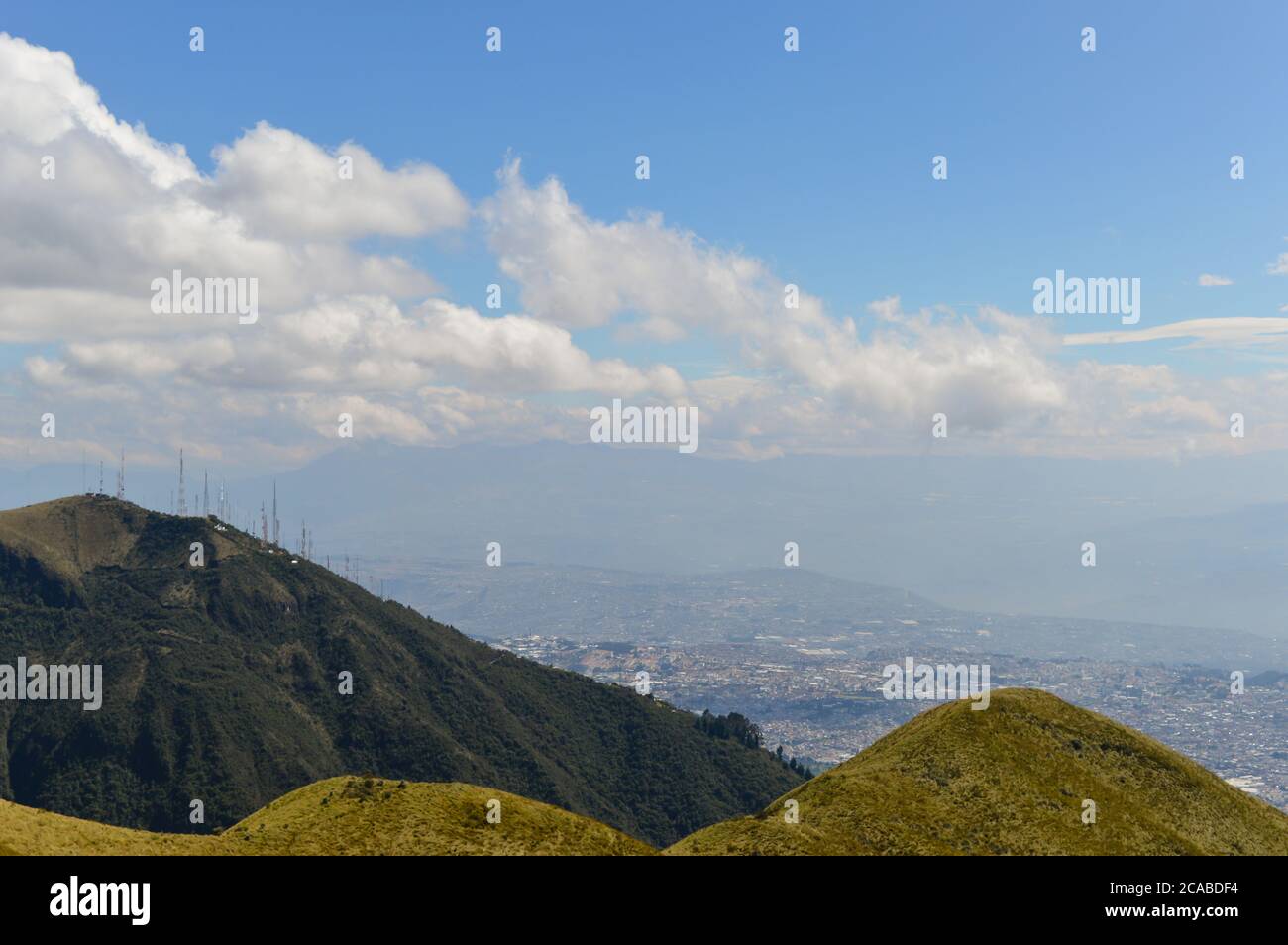 Aerial photo of the landscape of the hills and city in Quito, Ecuador ...