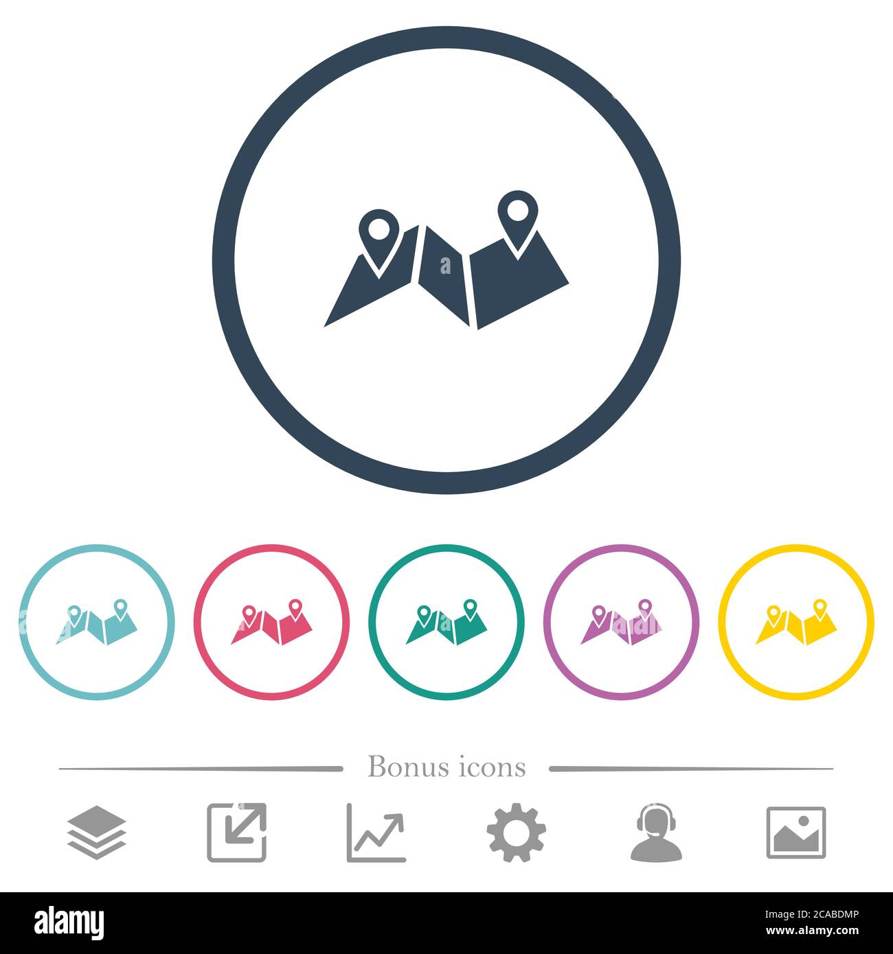 Route plan flat color icons in round outlines. 6 bonus icons included ...