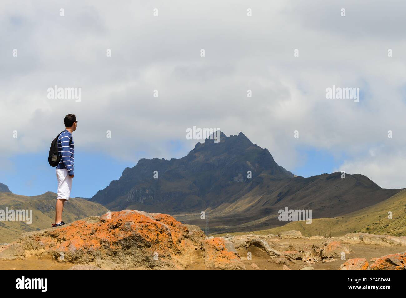 QUITO, ECUADOR - Oct 15, 2017: Quito, Ecuador : boy looks to Pichincha ...