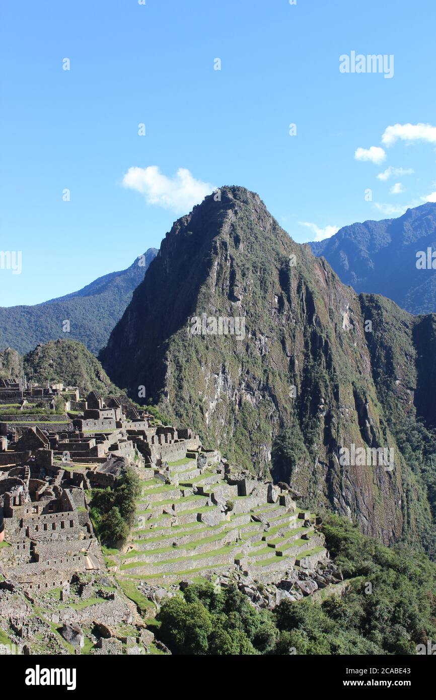 Vertical shot of the view in the historical place of Machu Picchu Stock ...