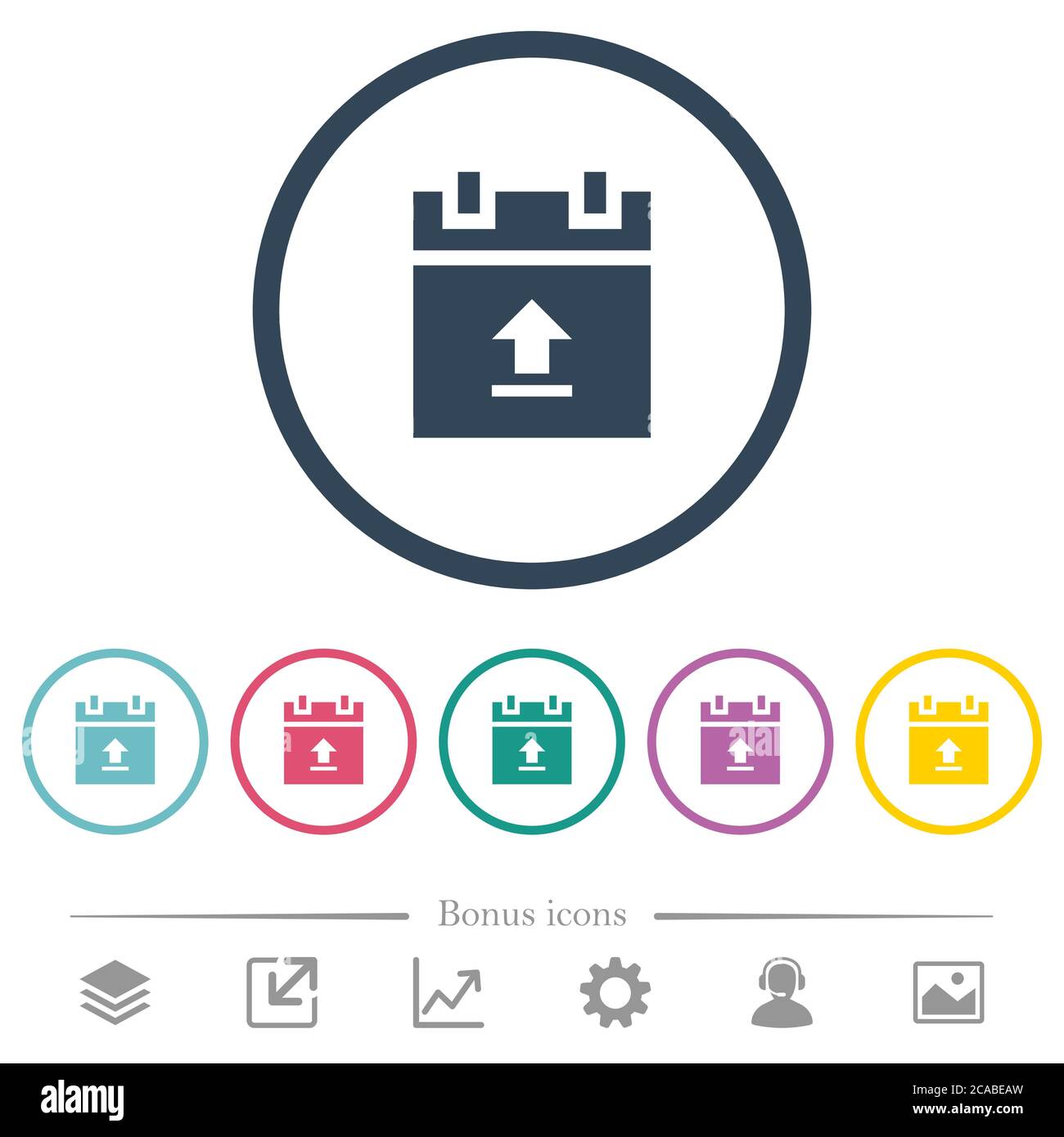 Upload schedule data flat color icons in round outlines. 6 bonus icons ...