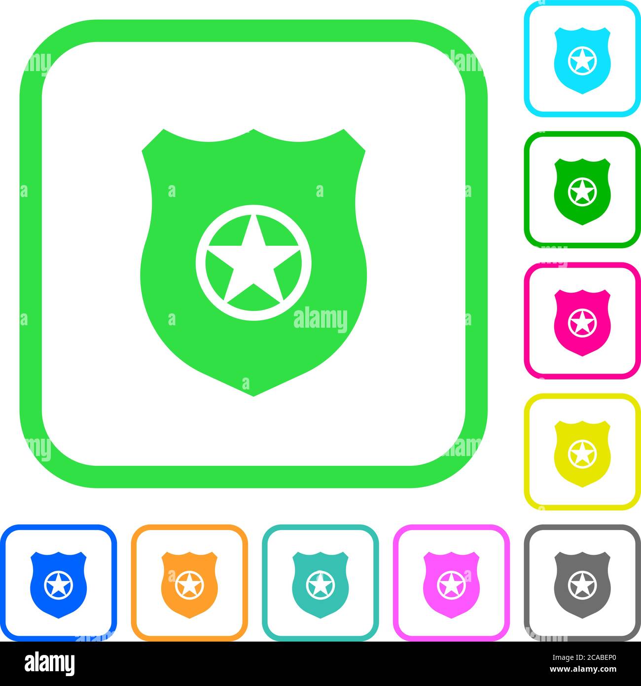 Police badge vivid colored flat icons in curved borders on white ...
