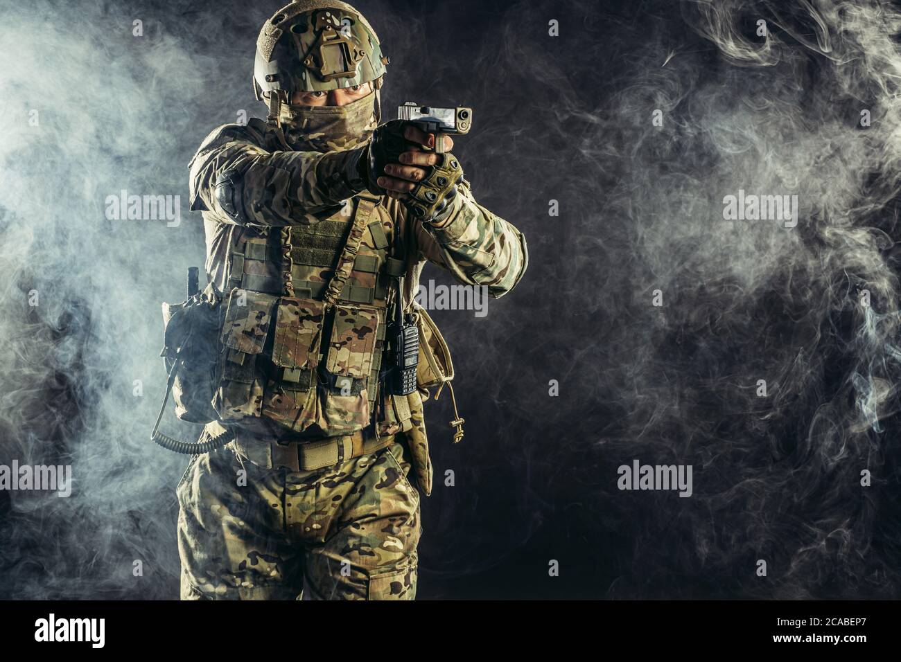 special forces soldier man holding machine gun and military equipment ...