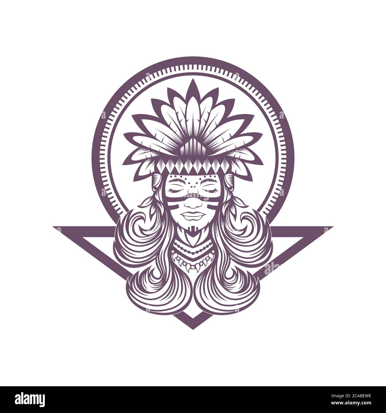 Native American beautiful Girl vector illustration for your company or ...