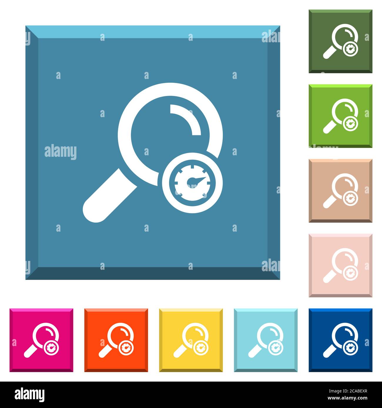 Search engine optimization white icons on edged square buttons in ...