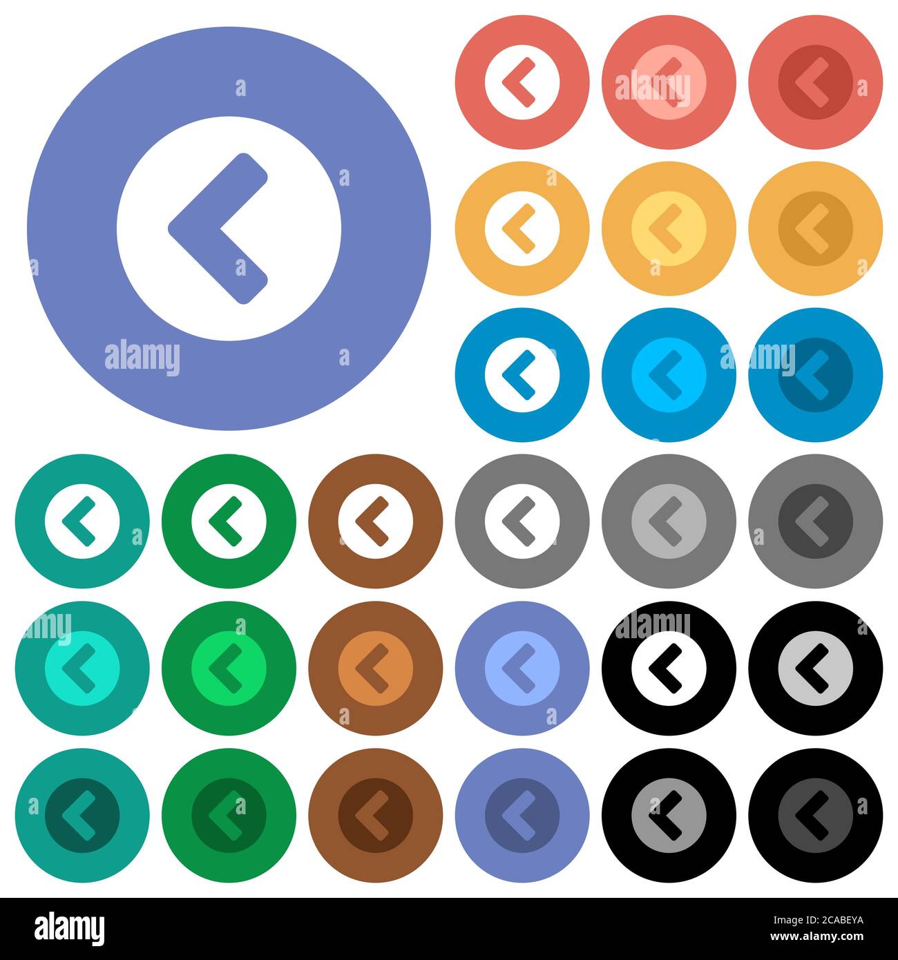 Chevron left multi colored flat icons on round backgrounds. Included ...