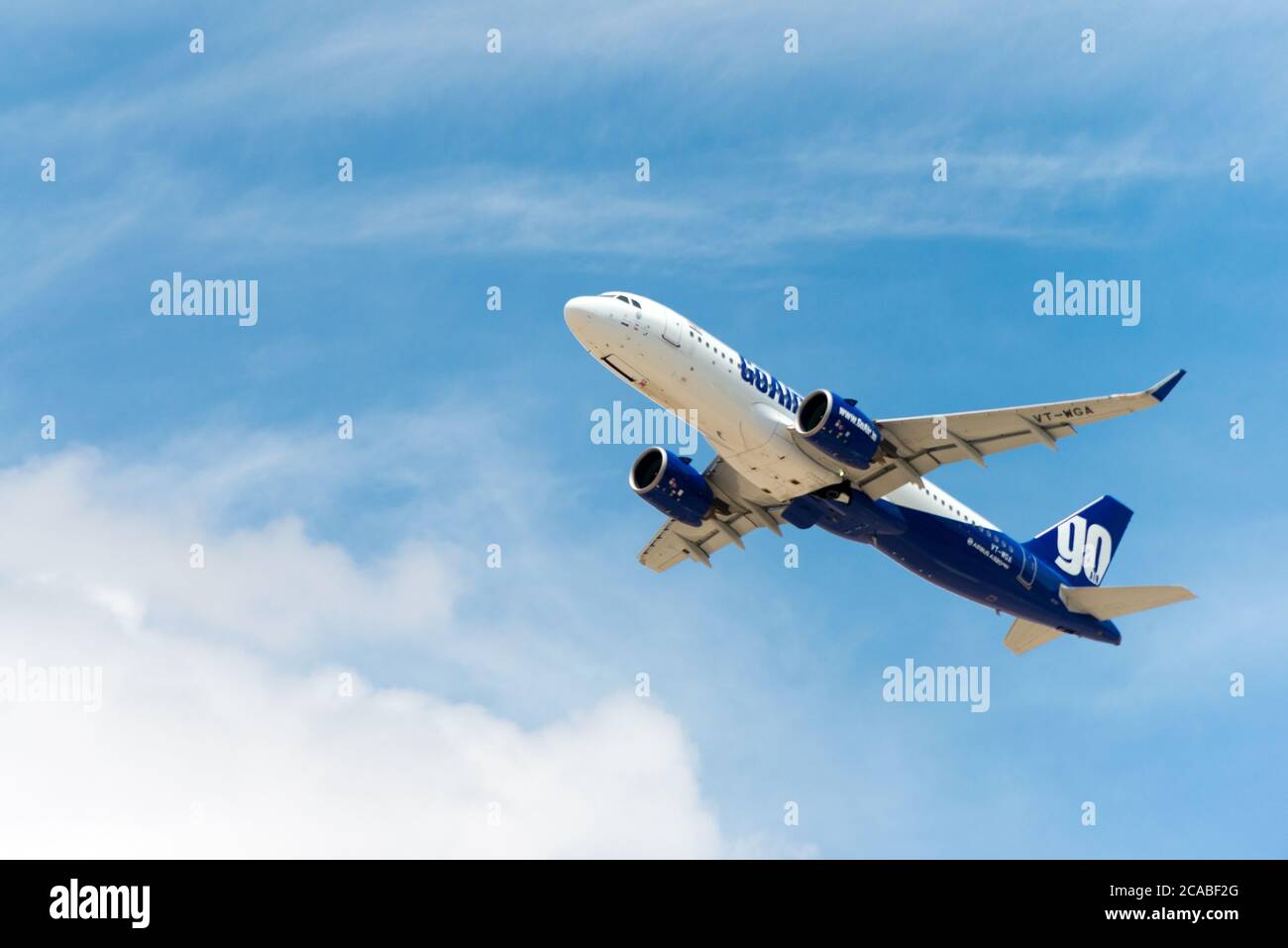 GoAir Airbus A320neo flying in the sky from Leh airport (Kushok Bakula ...