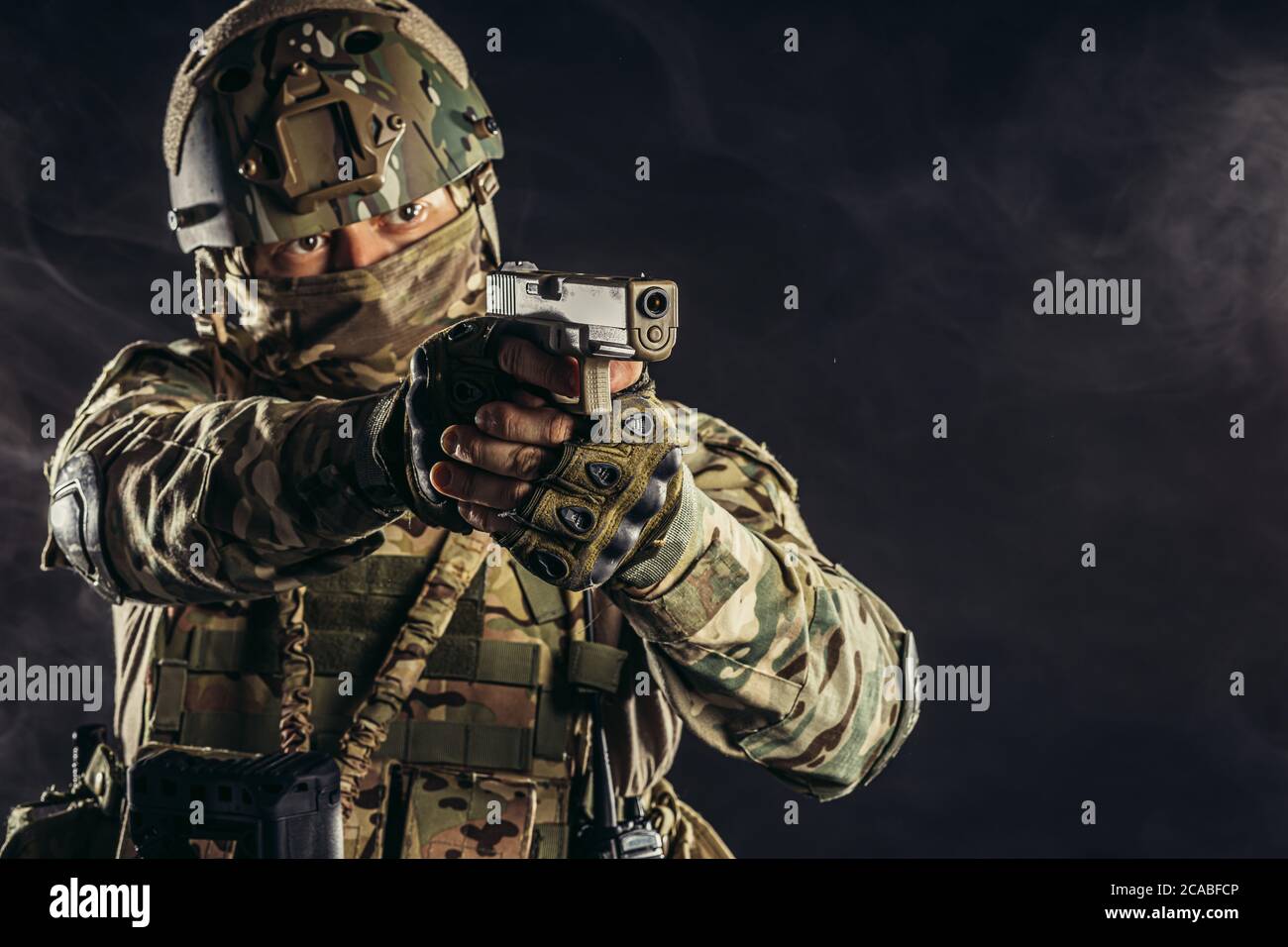 special military service, defense concept. brave strong young man in ...