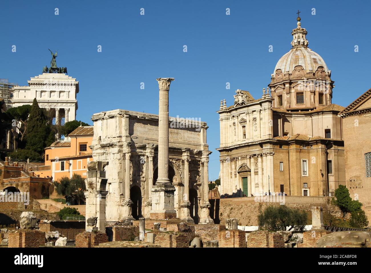 Historical buildings in the Roman Forum in Rome, Italy on a sunny day ...