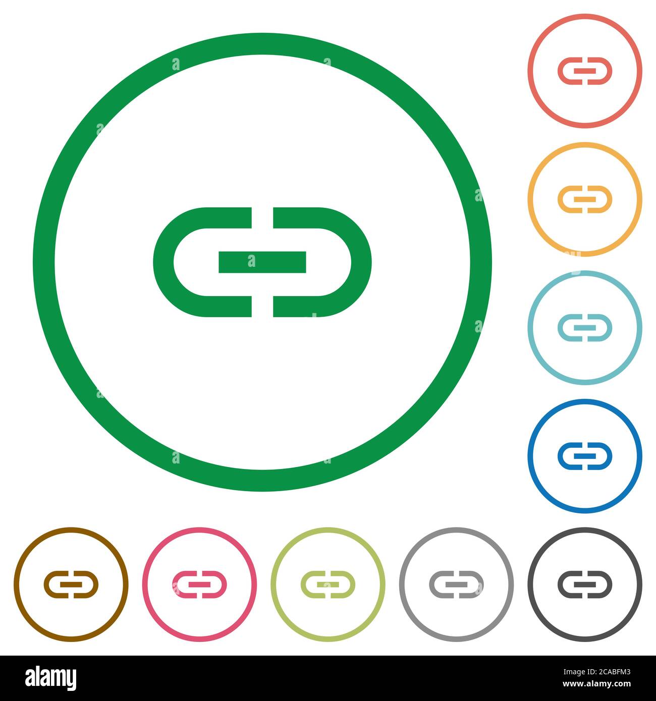 Insert link flat color icons in round outlines on white background ...