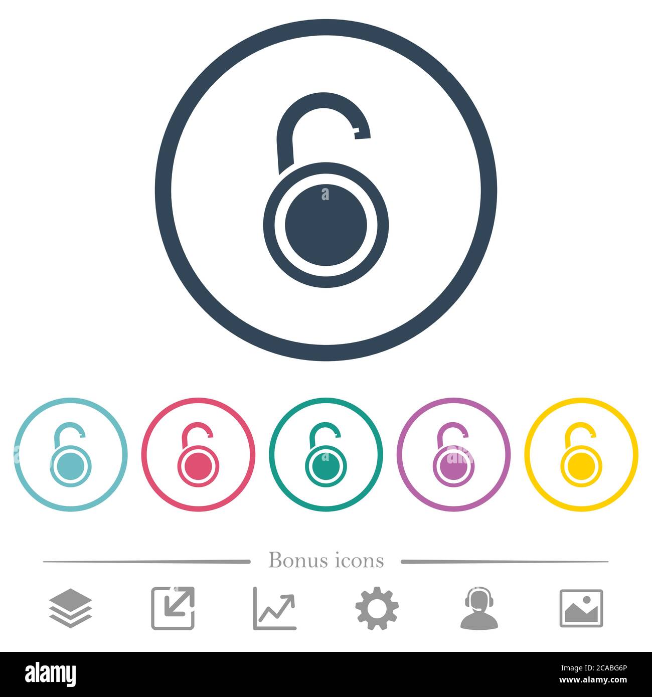 Unlocked round padlock flat color icons in round outlines. 6 bonus icons included Stock Vector ...