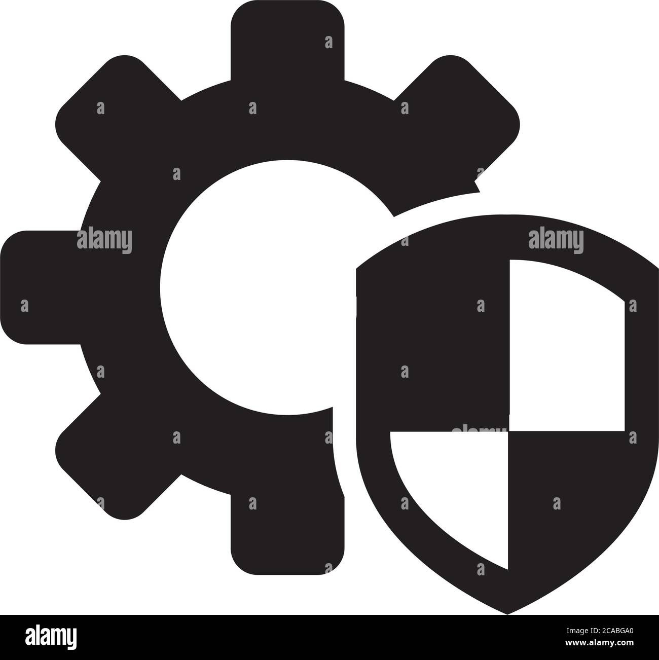 gear wheel with security shield icon over white background, silhouette ...