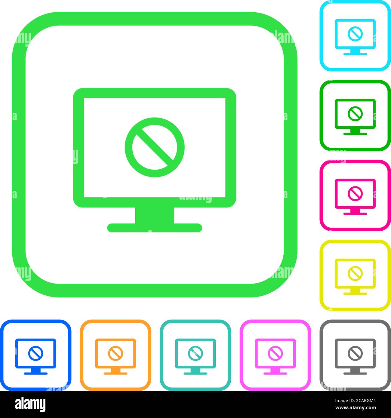 Disabled display vivid colored flat icons in curved borders on white ...
