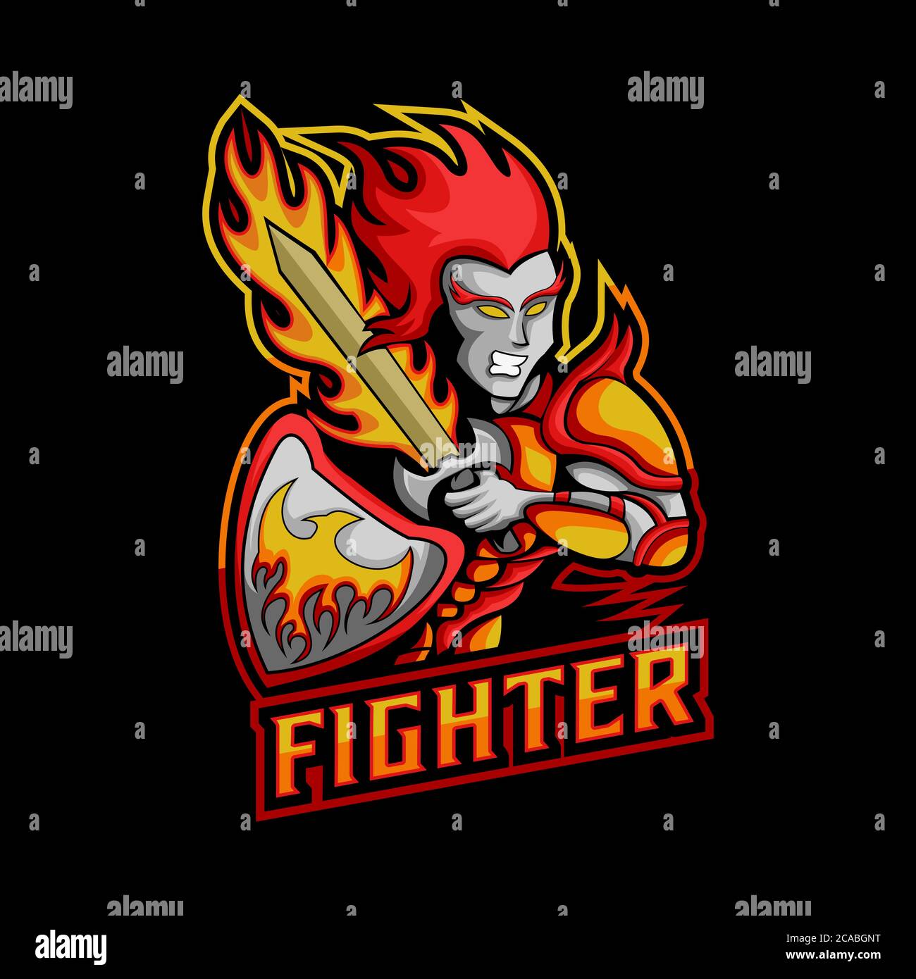 fighter sword fire mascot vector illustration for your company or brand ...