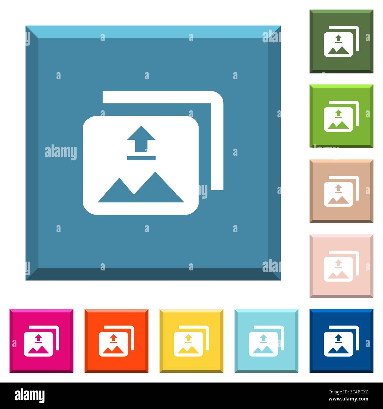 Upload multiple images white icons on edged square buttons in various ...